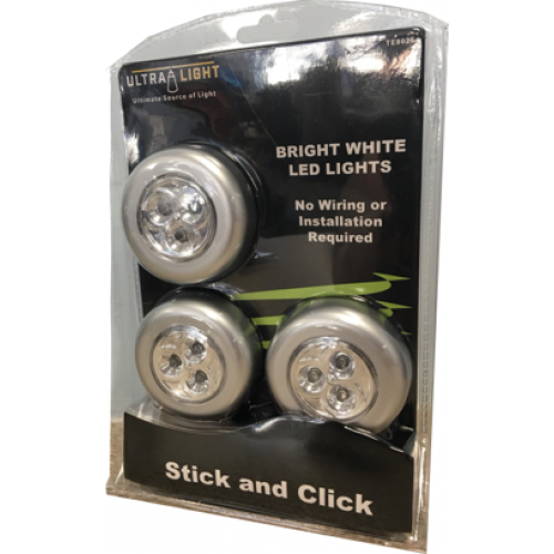Ultralight Stick & Click LED Light - Pack of 3 | Torches & Flashlights