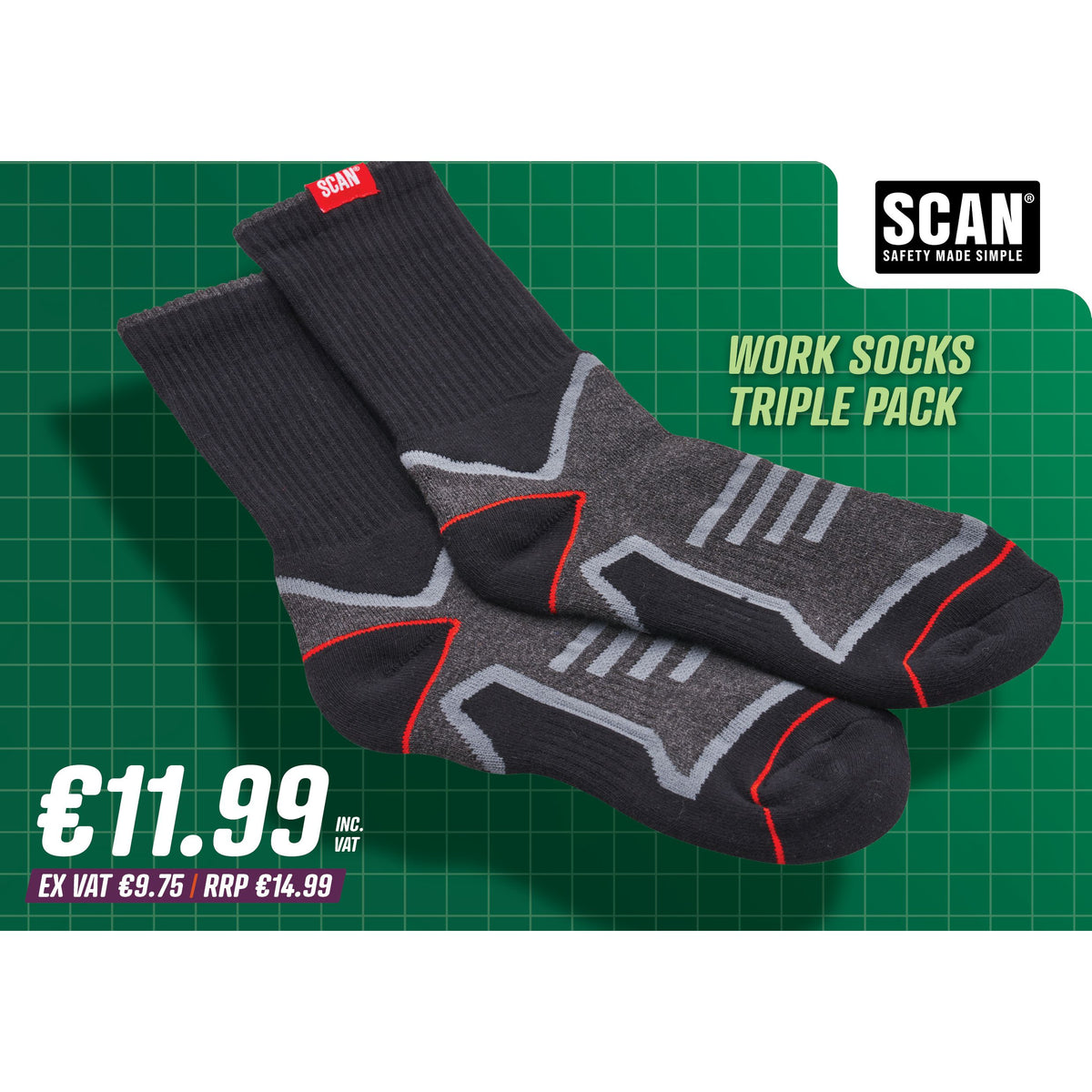 Scan Work Socks Triple Pack | TedJohnsons.ie – Ted Johnsons
