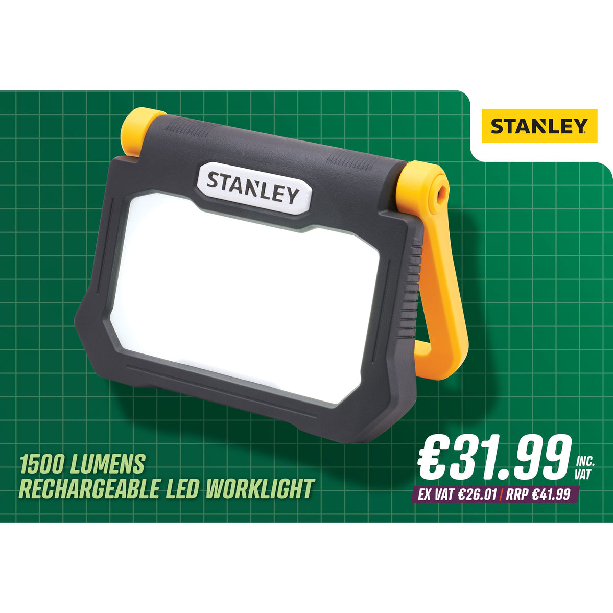 Stanley 1500 Lumens Rechargeable LED Worklight | TedJohnsons.ie – Ted ...